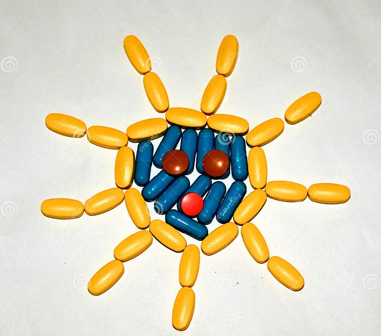 Tablets and Capsules are Lined in the Form of the Sun Stock Photo ...