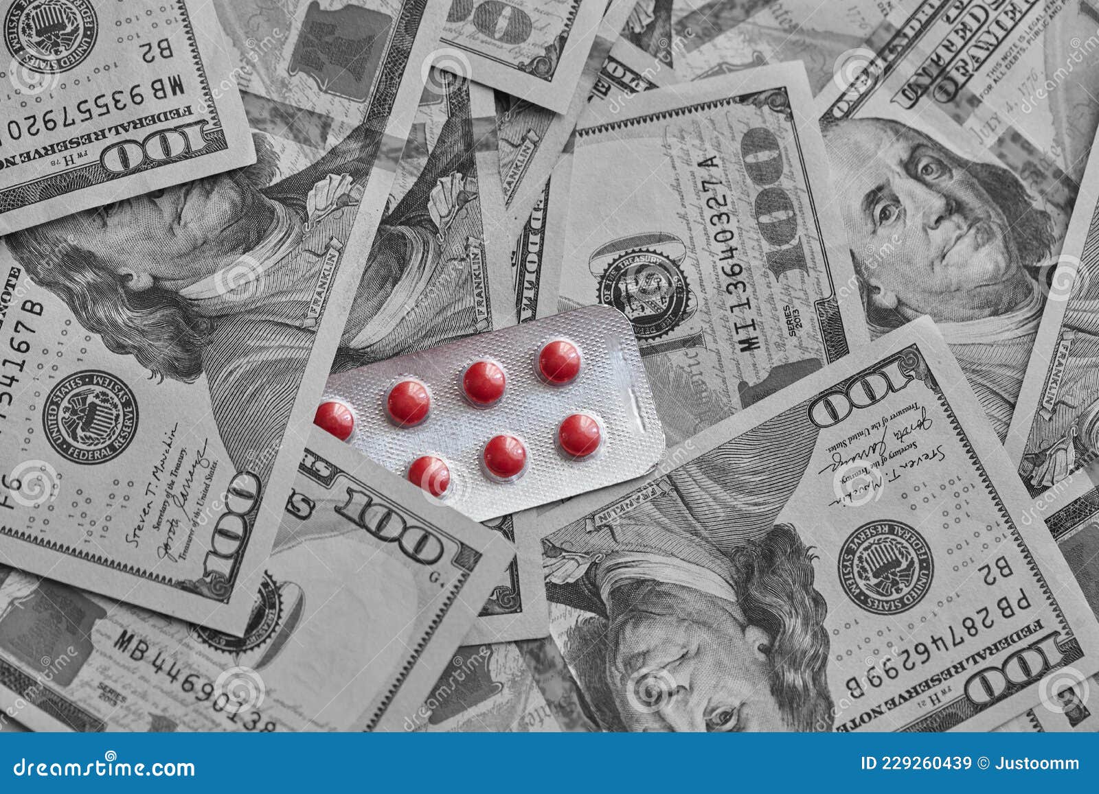 Tablets Close-up on the Background of Money Stock Image - Image of pill ...