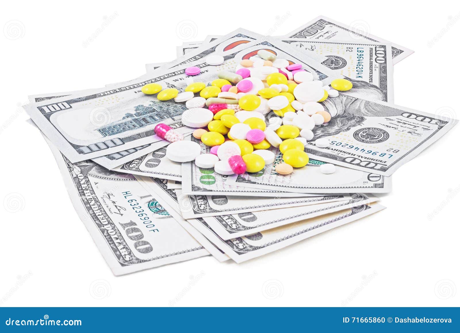 Tablets on Dollars Isolated Stock Photo - Image of medicine, healthy ...