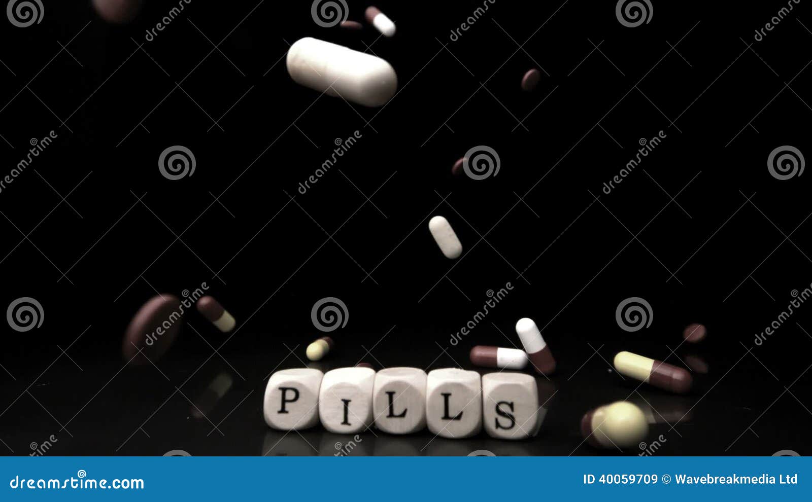 Tablets Falling and Rolling Over White Dice Spelling Drugs Stock Video ...