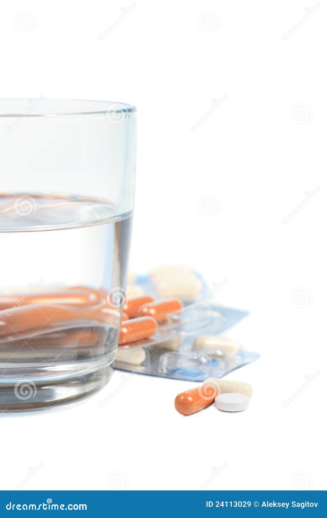 Tablets and a Glass of Water Stock Image - Image of prescription ...