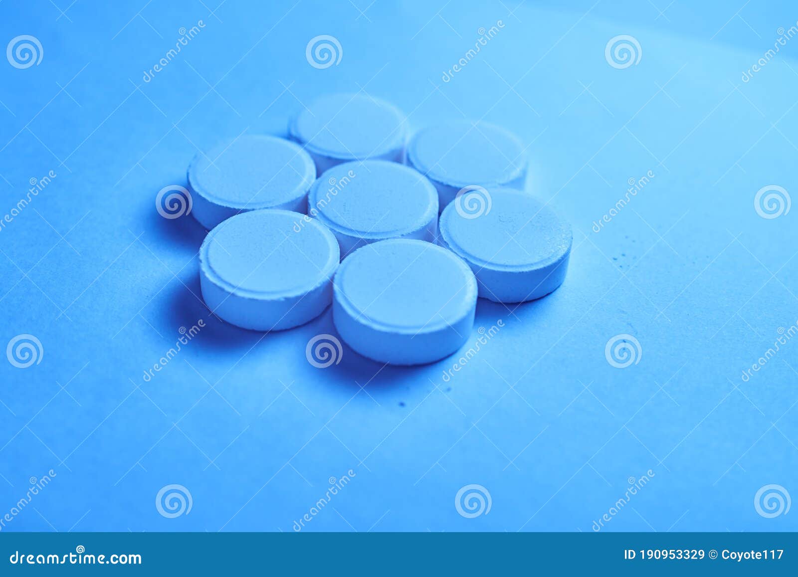 Tablets Laying in Form of Hexagon on Blue Background Stock Image ...