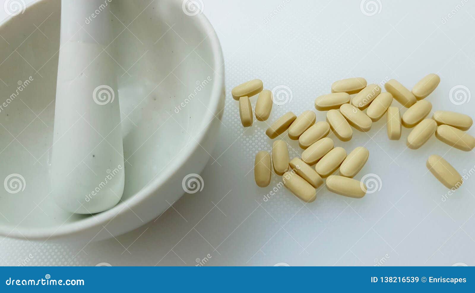 Tablets and mortar stock image. Image of healthy, pills - 138216539