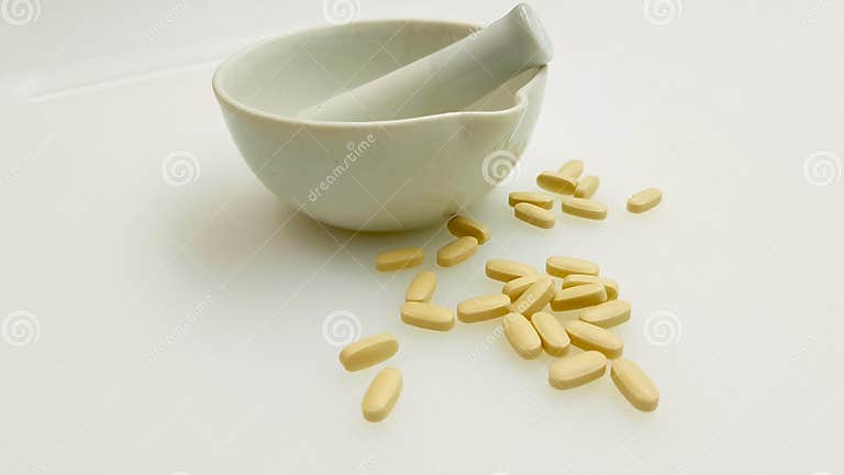 Tablets and mortar stock image. Image of tablets, pills - 138216579