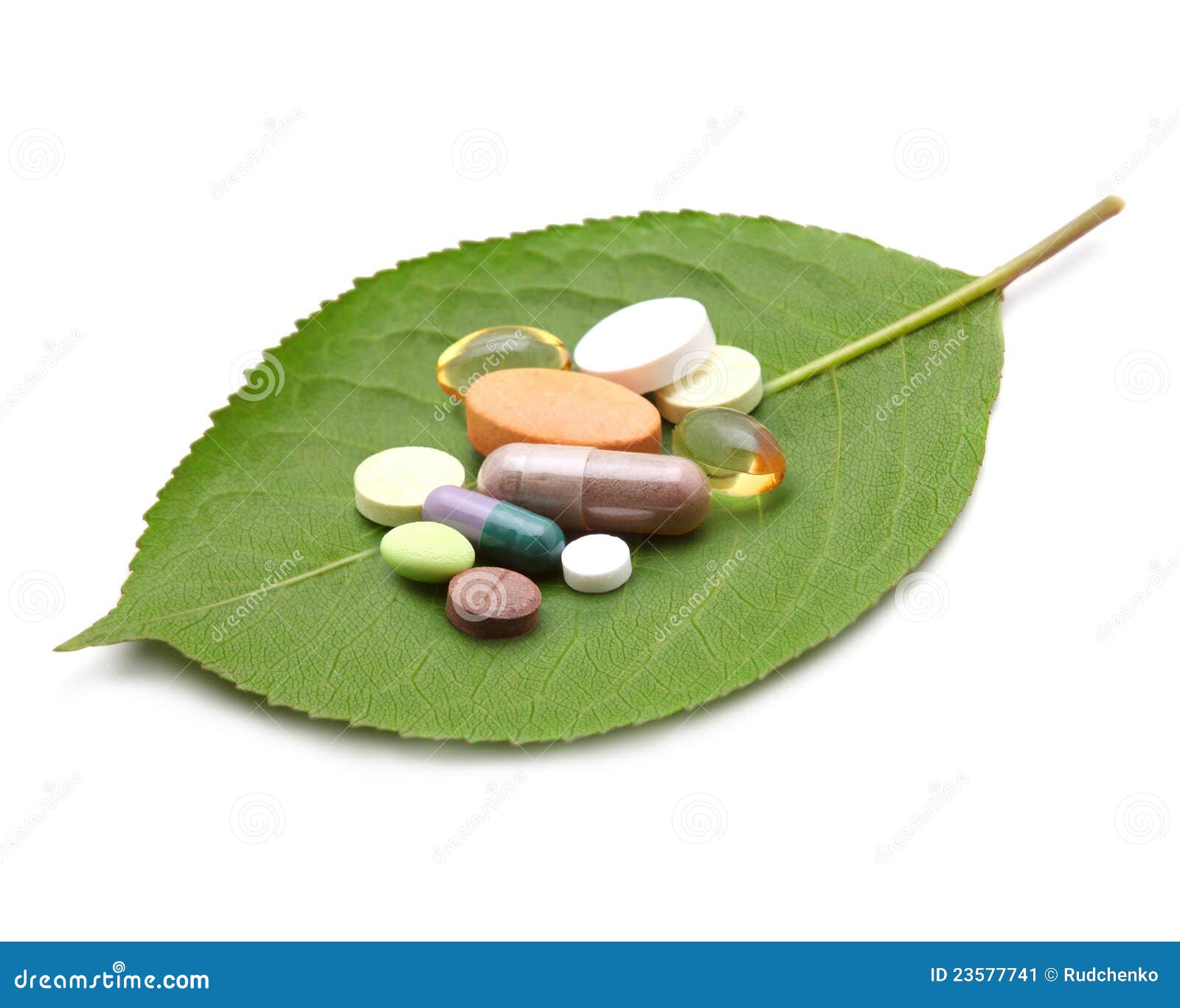 Tablets and Pills on Green Leaf Stock Image - Image of medication ...