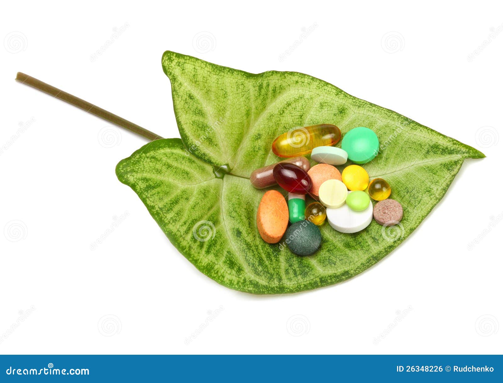 Tablets and Pills on Green Leaf Stock Photo - Image of medical, green ...