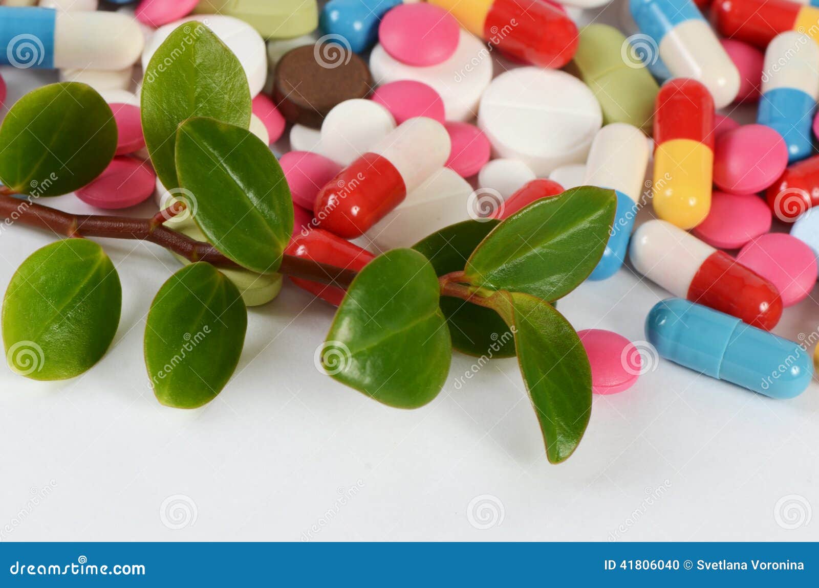 Tablets and Pills with a Plant Stock Photo - Image of headache, capsule ...