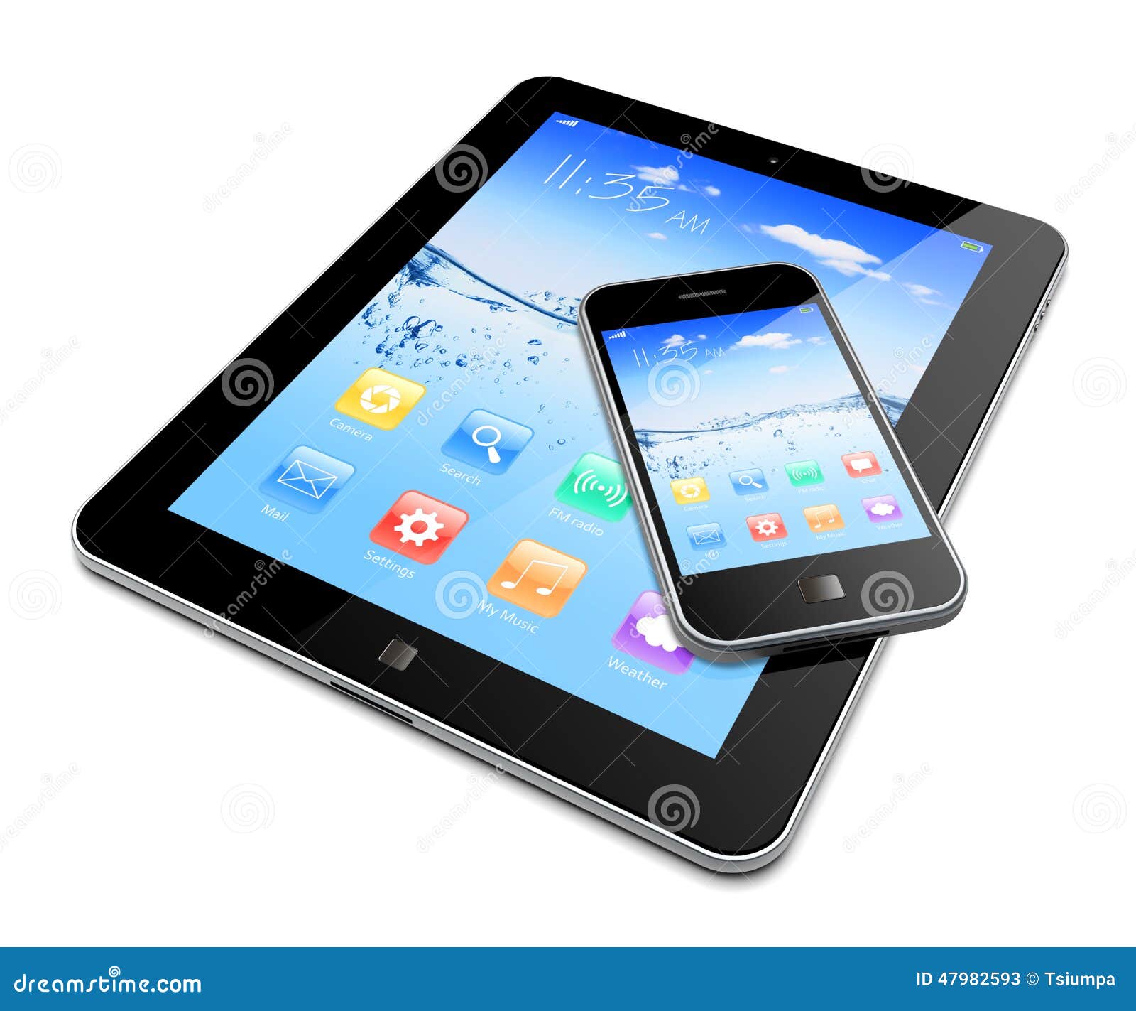 Tablette-PC mit Handy stock abbildung. Illustration von handy - 47982593