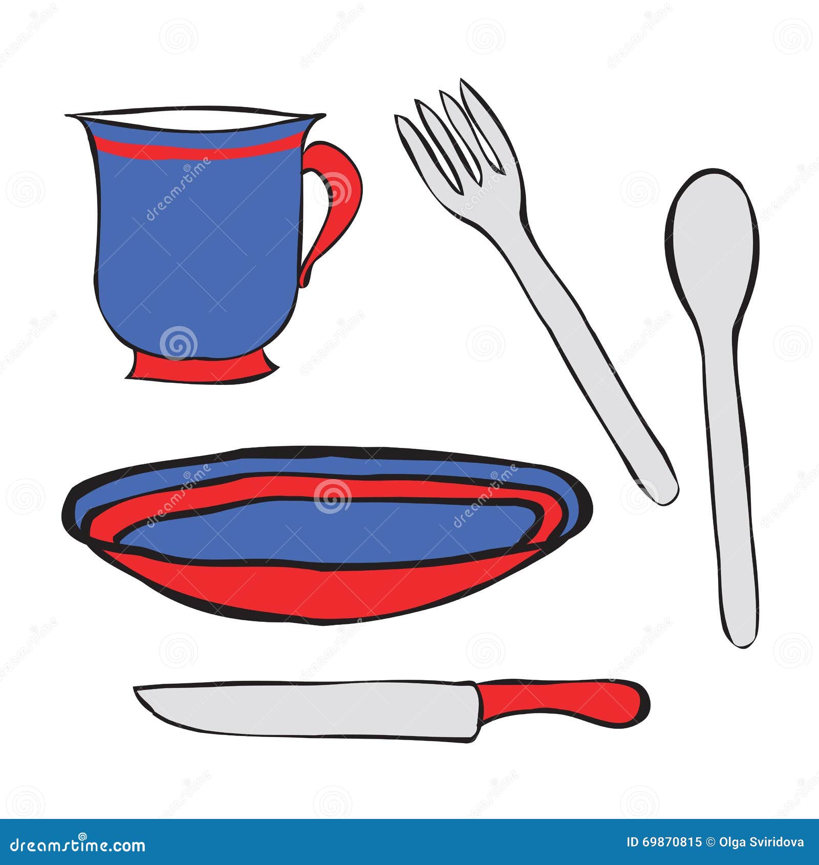 Tableware Cartoon Vector Colored. Stock Vector - Illustration of ...