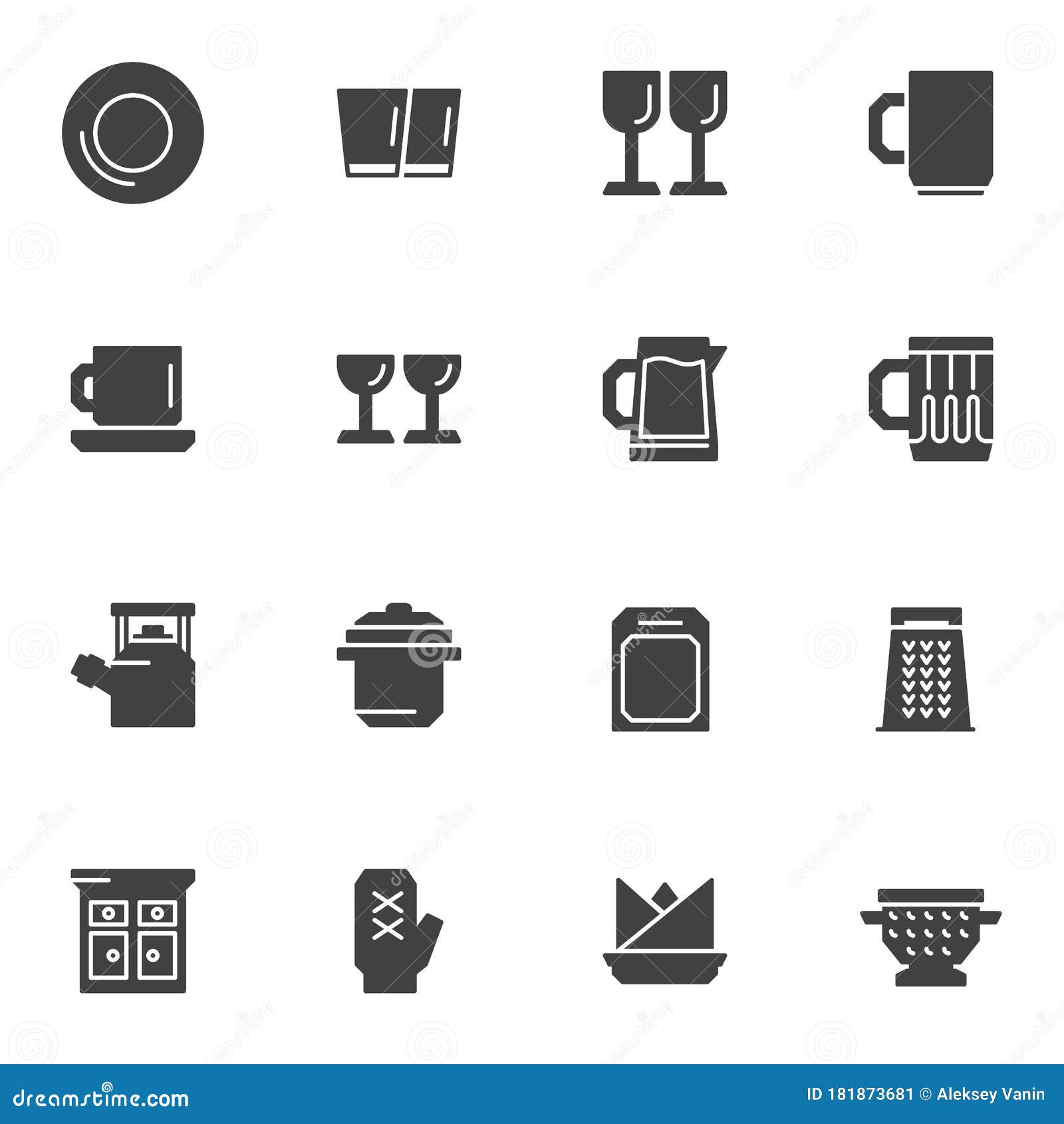 Tableware, Crockery Vector Icons Set Stock Vector - Illustration of ...