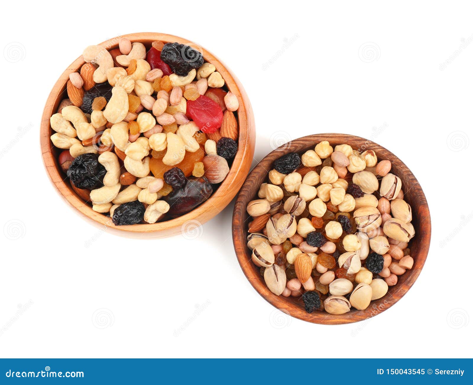 Tableware with Different Nuts, Dried Fruits and Berries on White ...