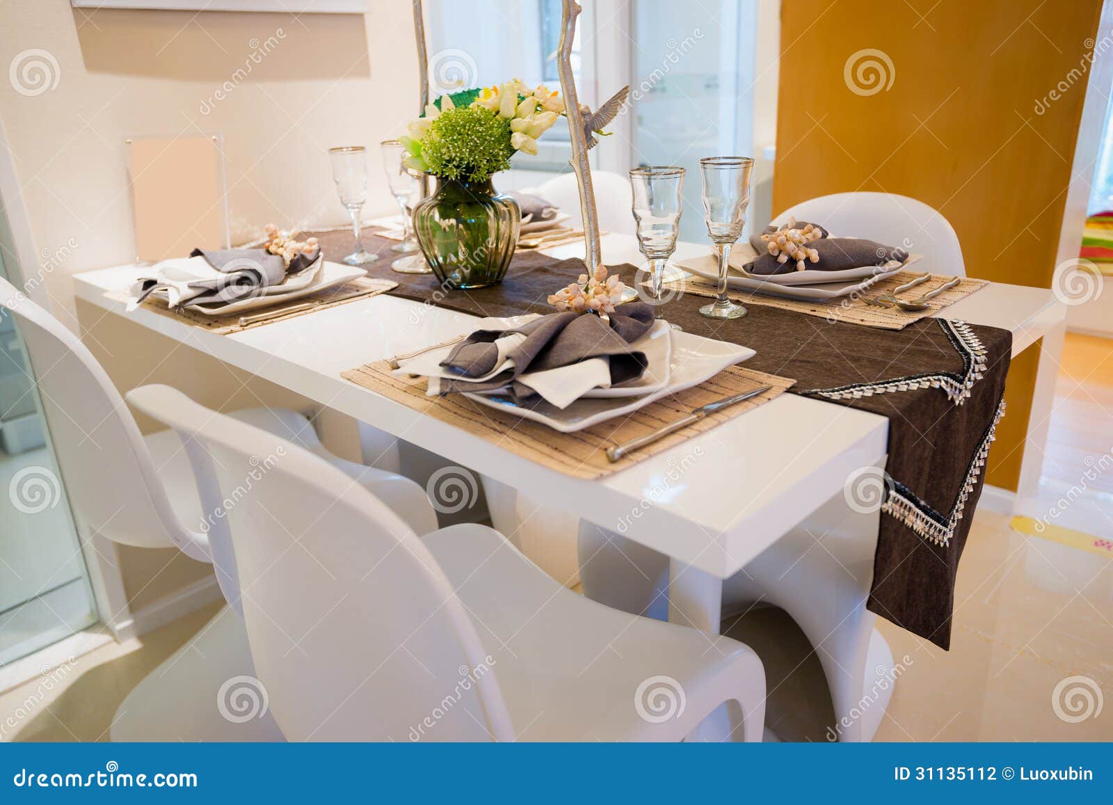 Tableware on dining table stock photo. Image of home - 31135112