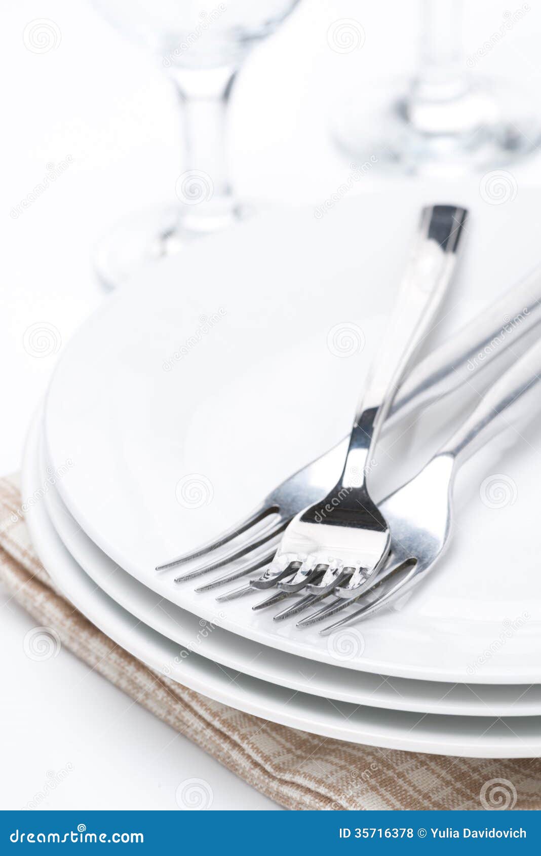 Tableware for Dinner, Plates, Forks and Glasses, Selective Focus Stock ...