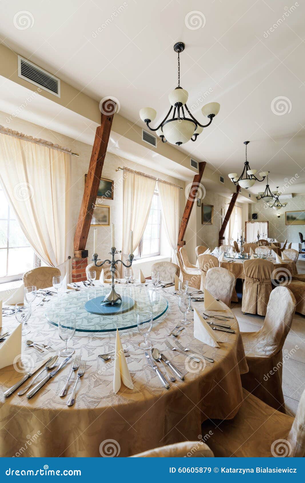 Tableware in Hotel Dining Area Stock Image - Image of chandelier ...