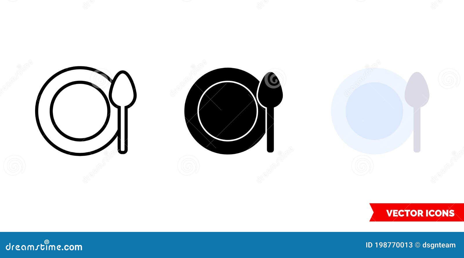 Tableware Icon of 3 Types Color, Black and White, Outline. Isolated ...