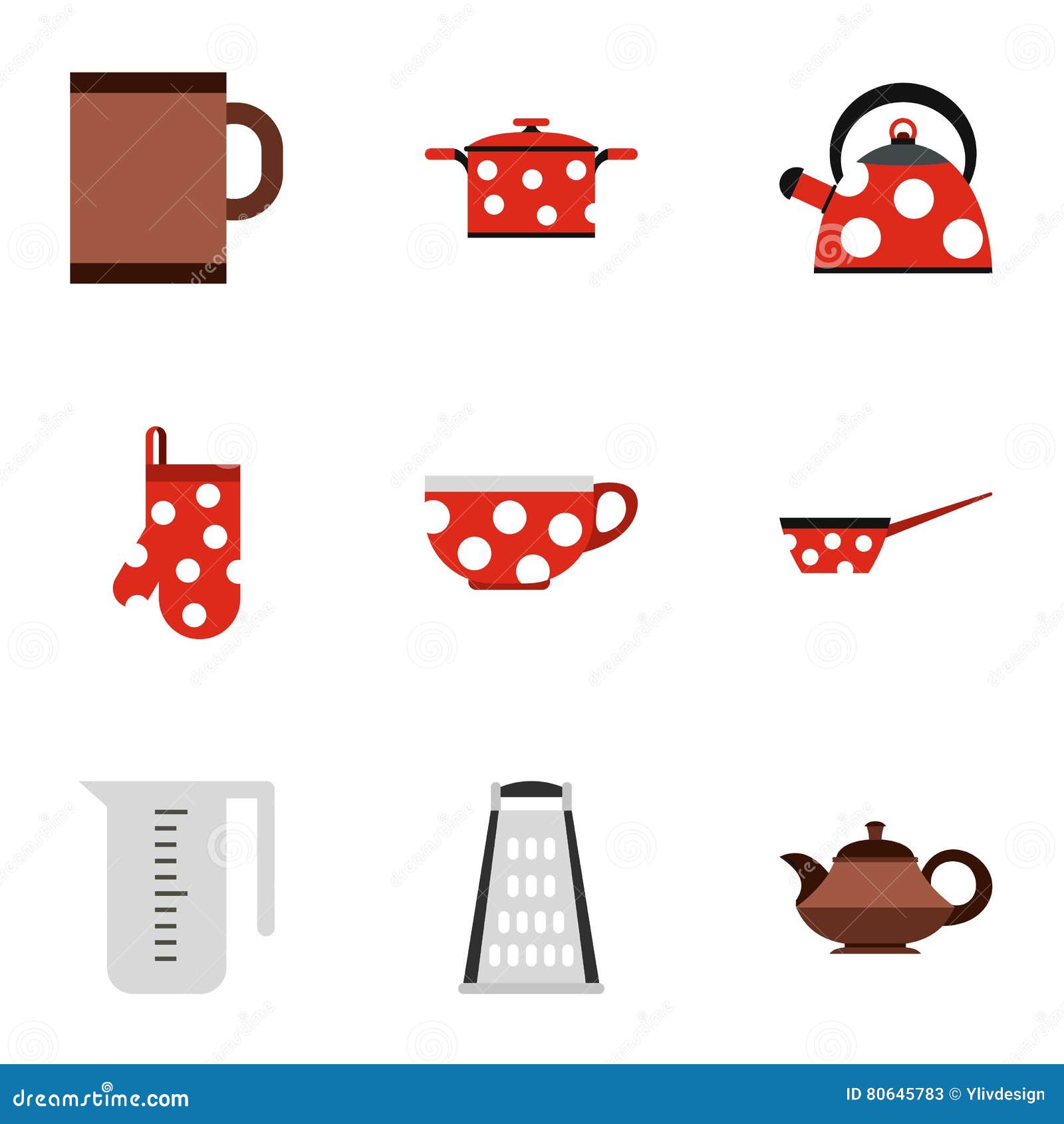 Tableware Icons Set, Flat Style Stock Vector - Illustration of object ...