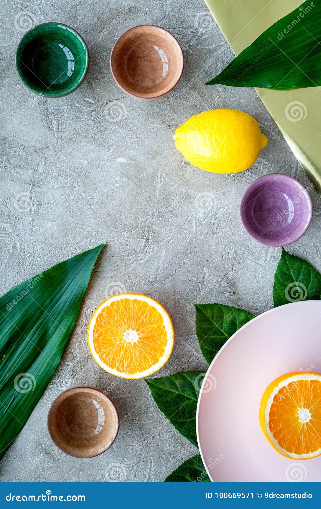 Tableware Pattern. Cups and Plates Decorated by Exotic Leaves and ...
