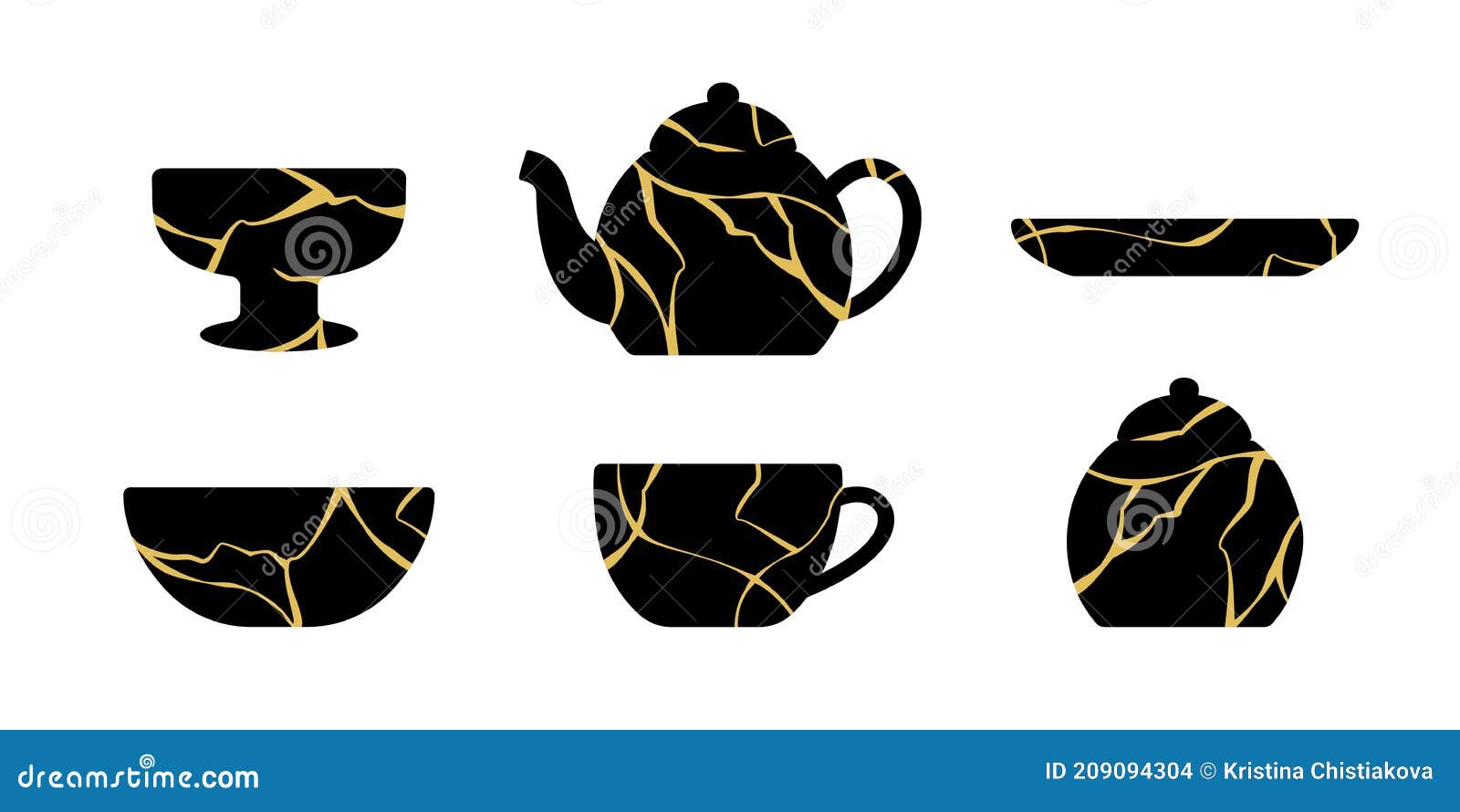 Kintsugi - Japanese Art. Restoration Of Broken Ceramic Cartoon Vector ...