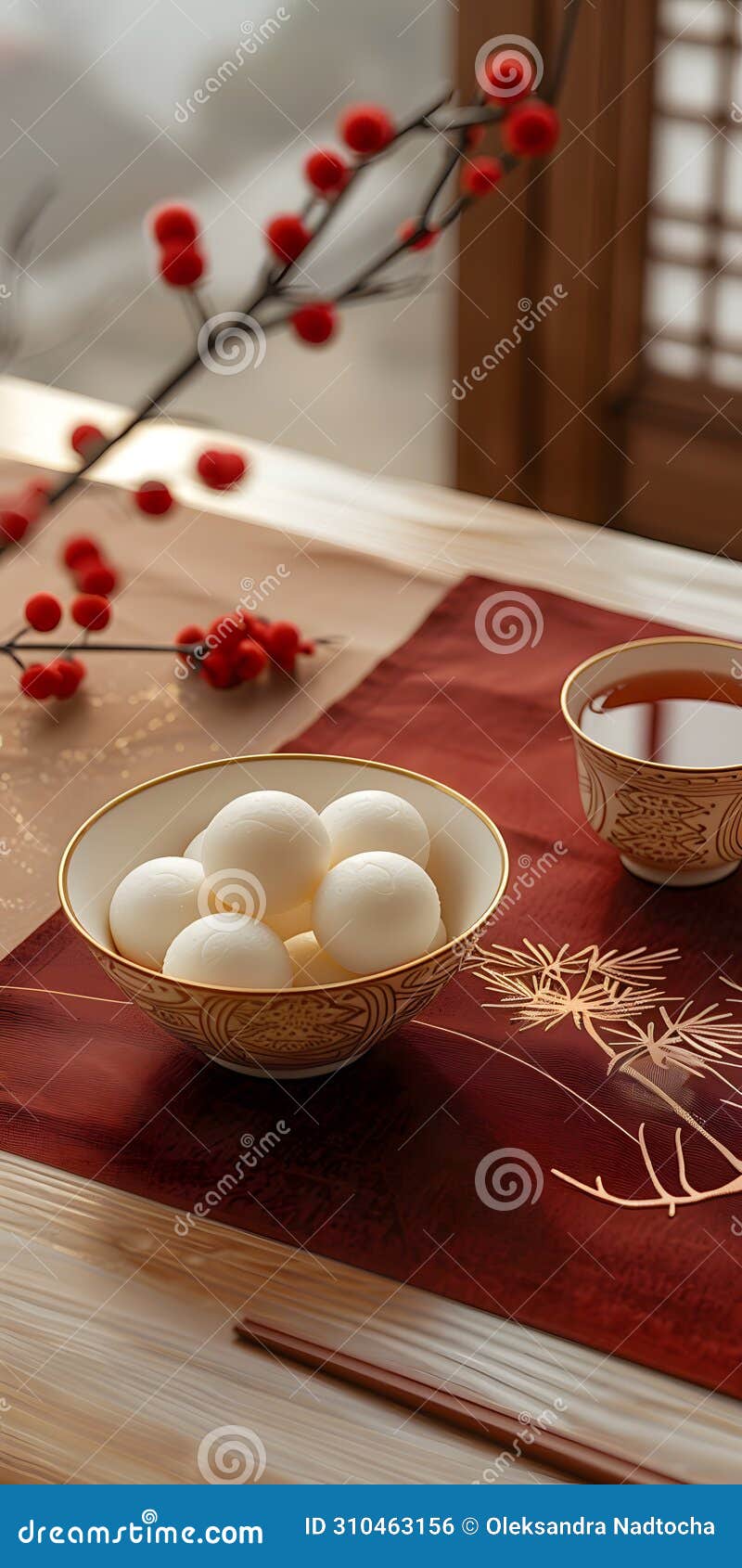 Tableware Set with Rice Balls and Tea, a Perfect Pairing for a Snack ...