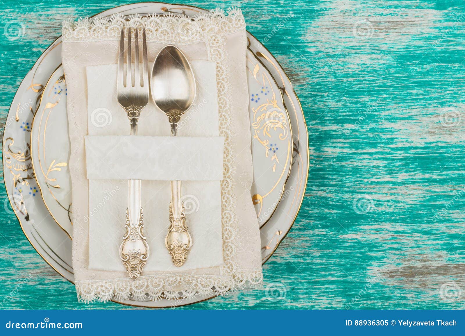 Tableware and Silverware on the Light Blue Background Stock Image ...
