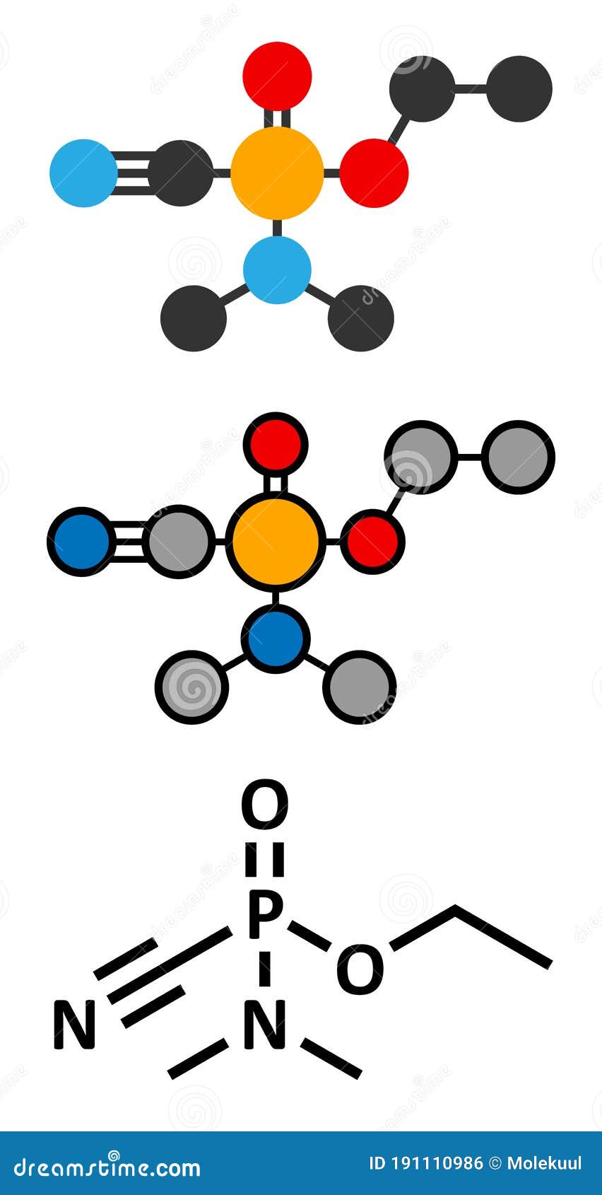 Tabun Nerve Agent Molecule Chemical Weapon. Stylized 2D Renderings and ...