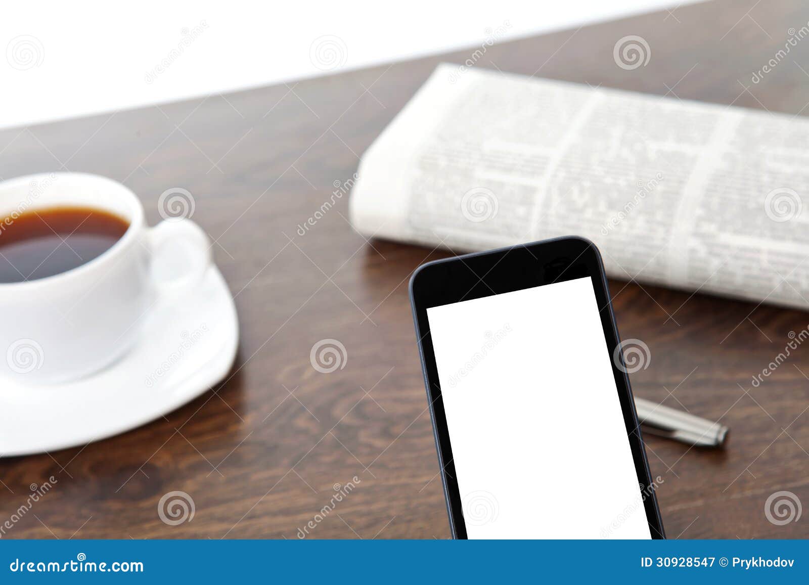 Tach Phone with Isolated Screen on a Table at a Businessman Stock Image ...