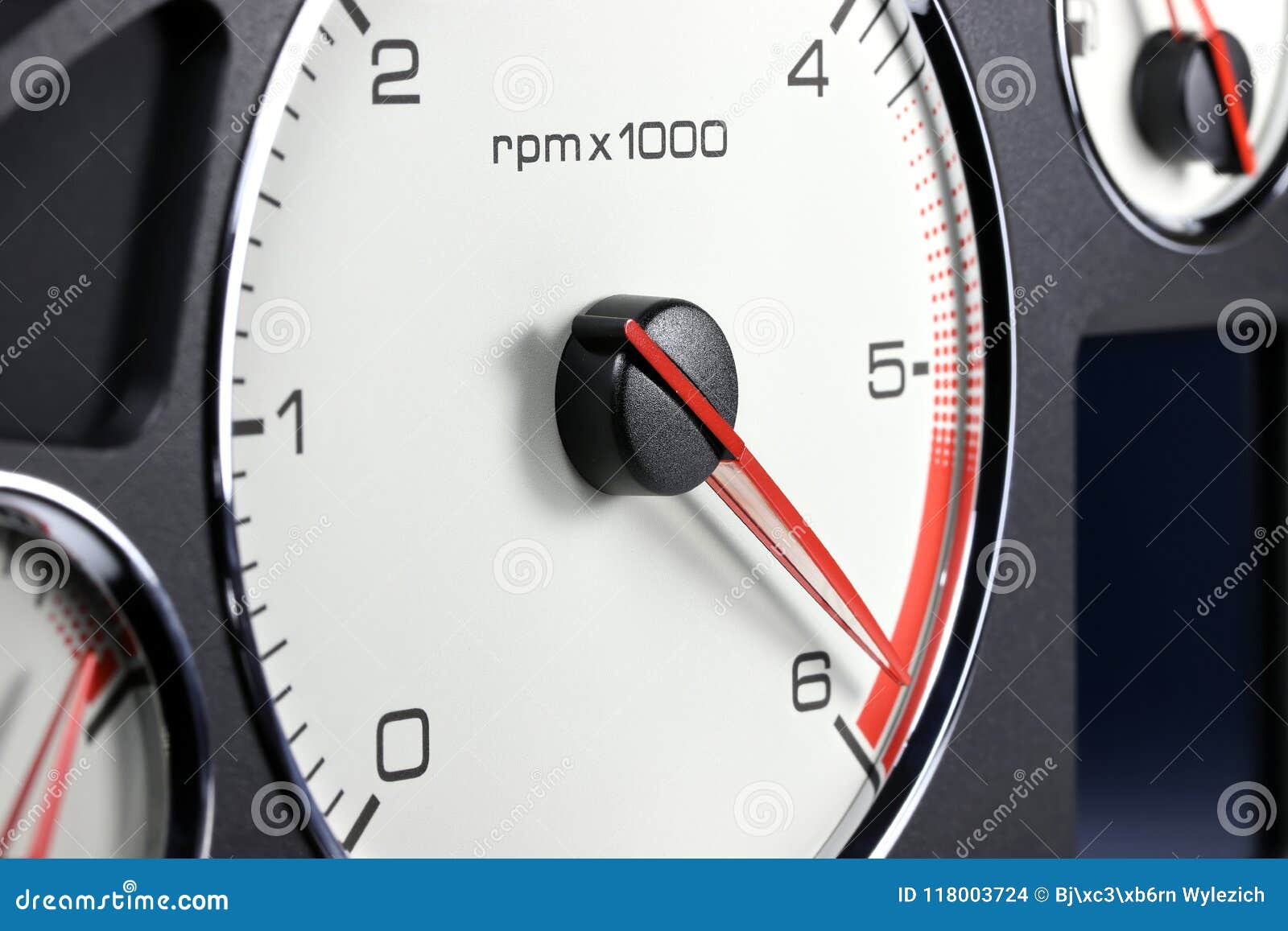 Tachometer in red sphere stock photo. Image of dash - 118003724