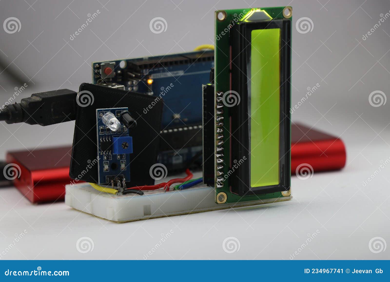 Tachometer Made Using Arduino Microcontroller Lcd Module And Ir Sensor Module Isolated On White