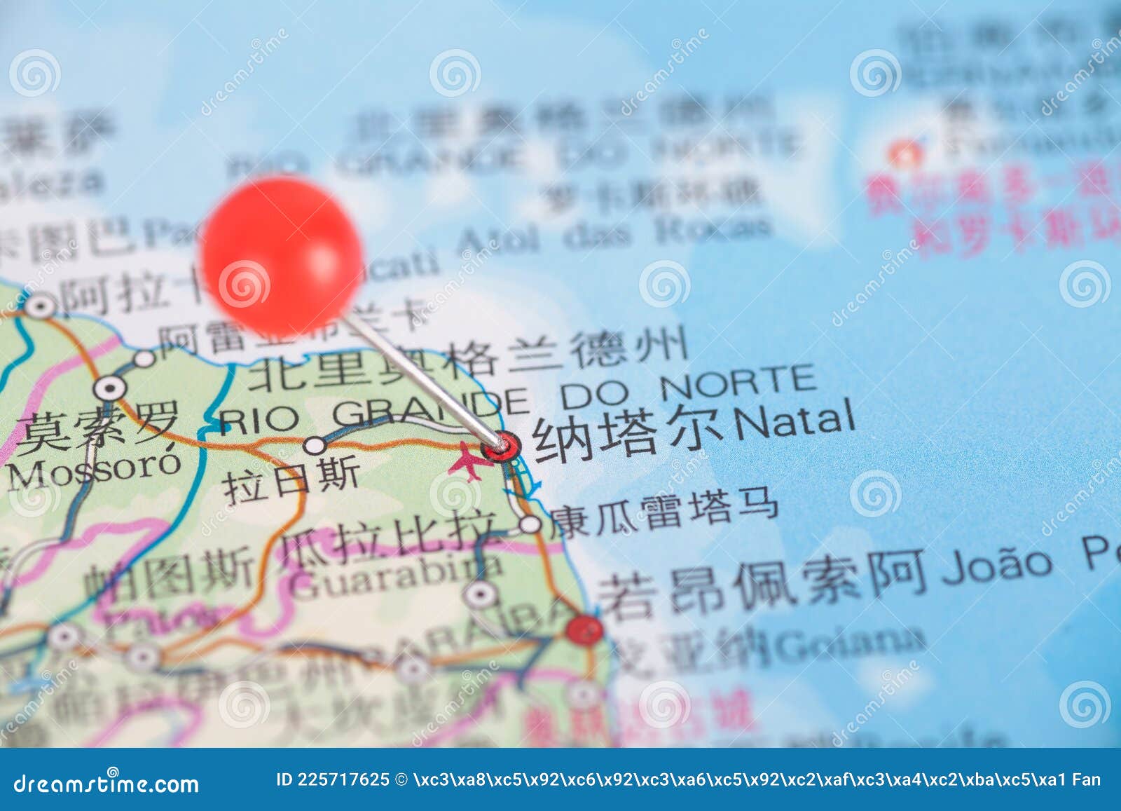 Tack Marks the Location of the Brazilian City of Natal on the Map Stock ...