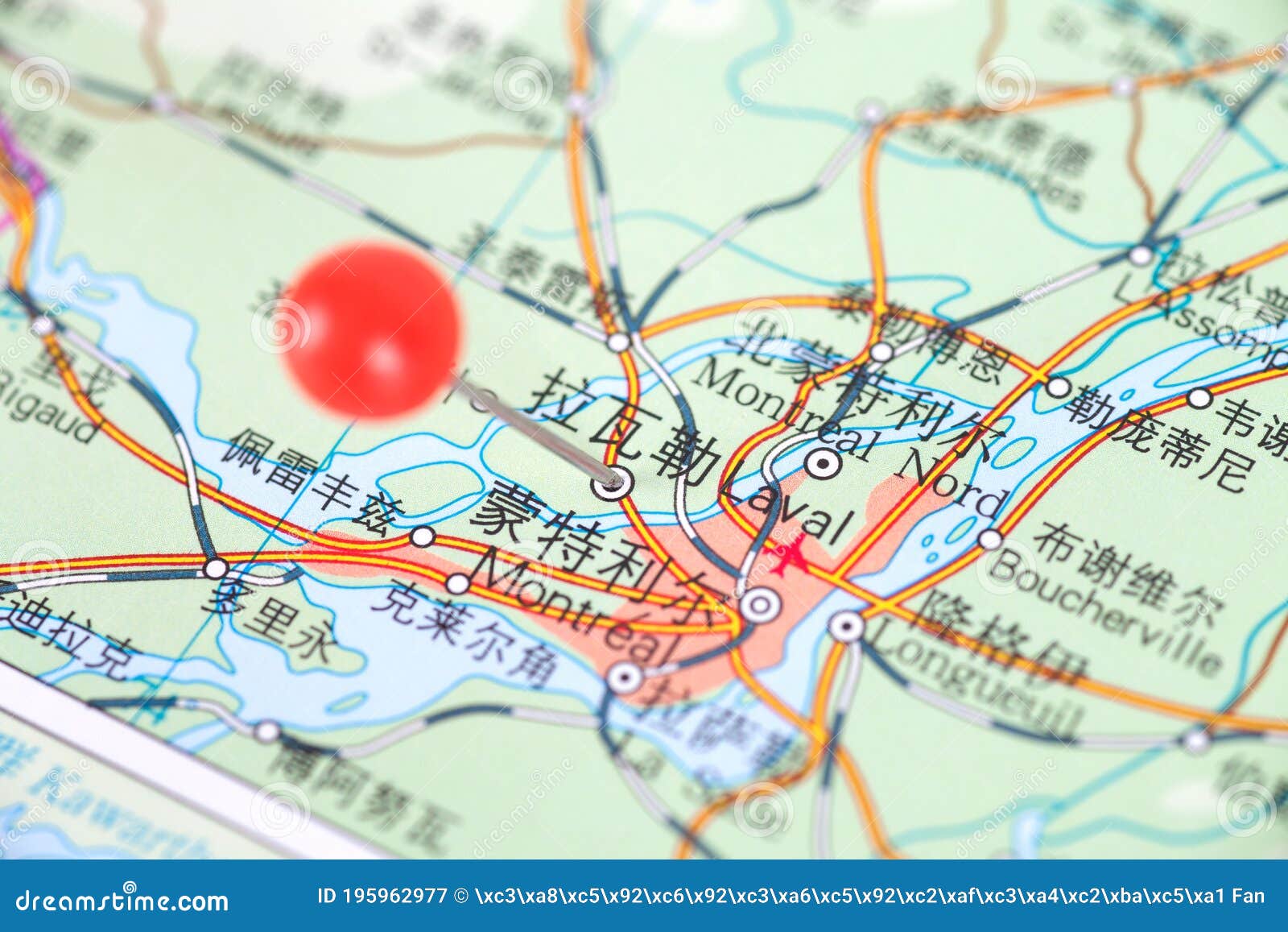 Tack Marks the Location of the Canadian City of Laval on the Map Stock ...