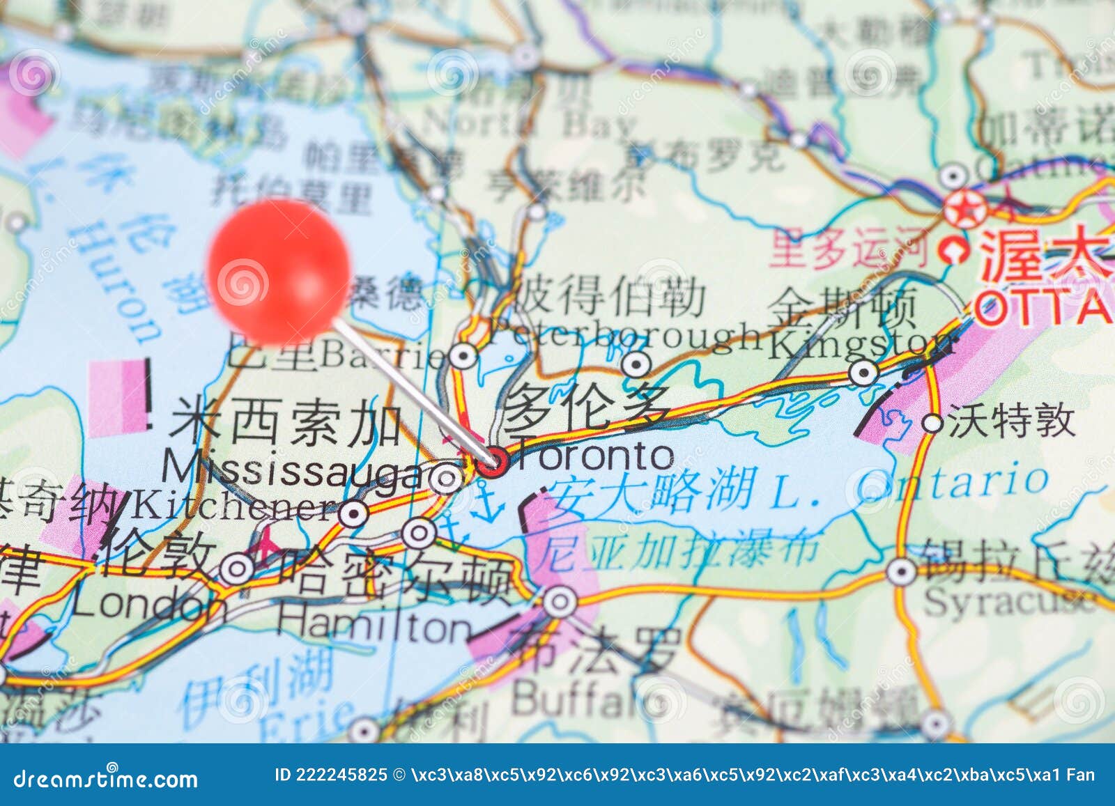 Tack Marks the Location of the Canadian City of Toronto on the Map ...