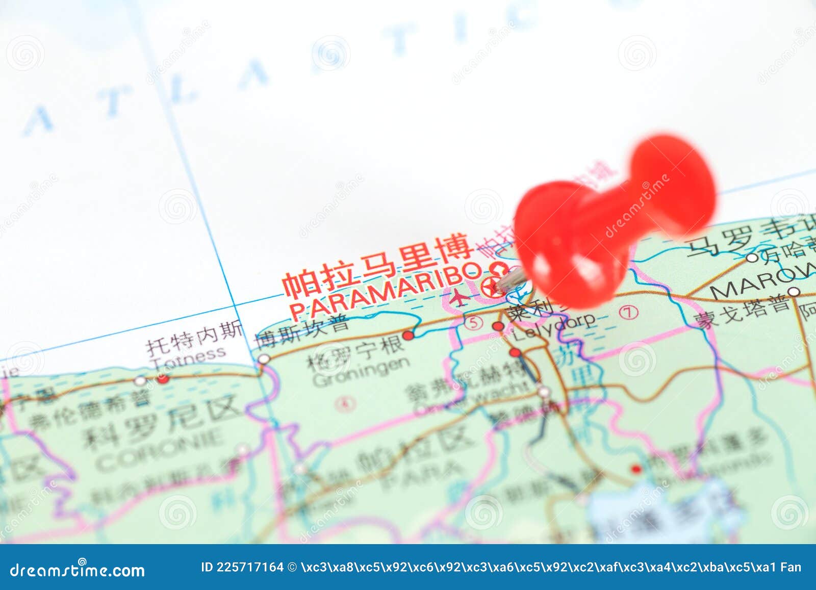 Tack Marks the Location of Paramaribo, the Capital of Suriname, on the ...