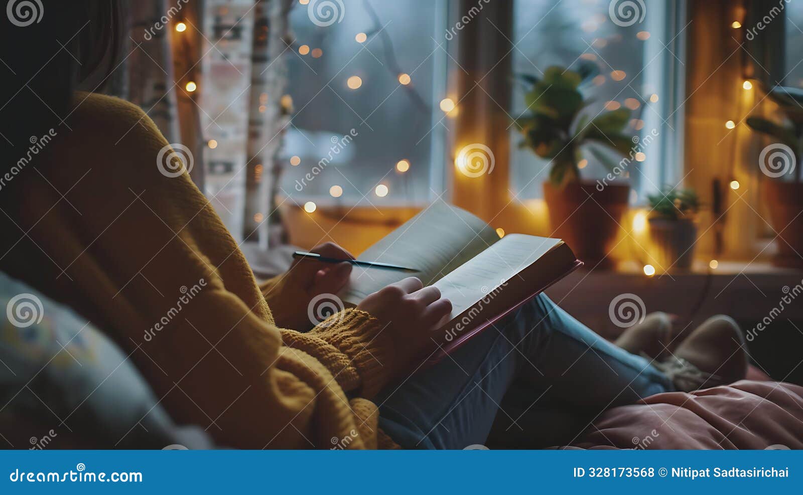 Tack-sharp Image of a Person Journaling, Cozy Reading Nook, Soft ...