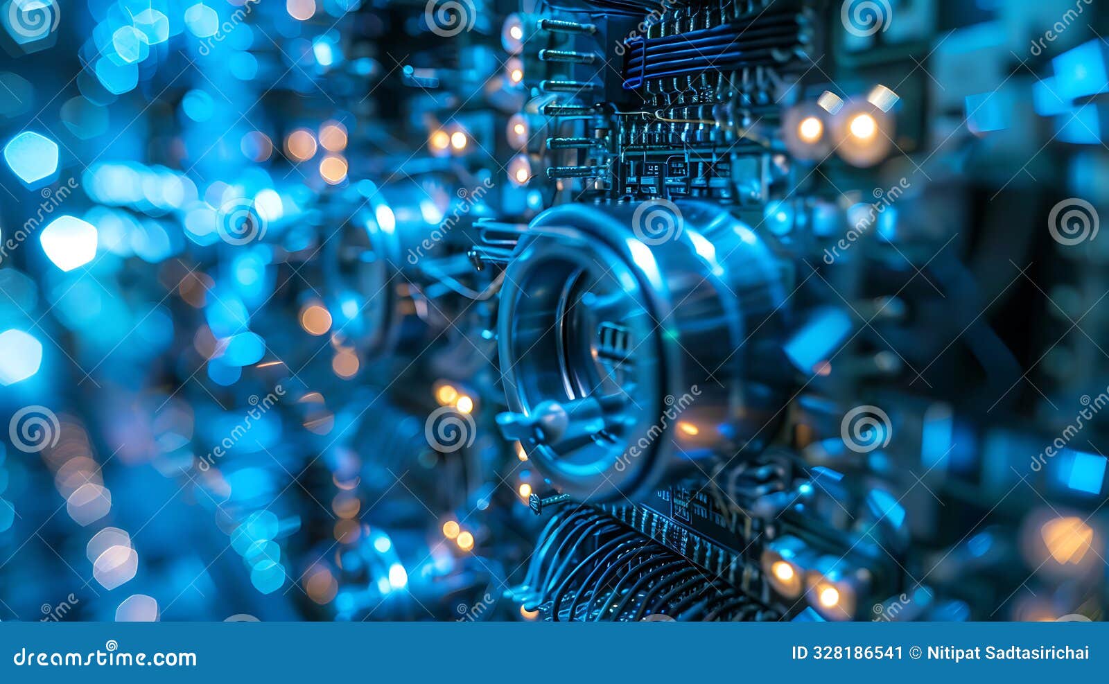 Tack-sharp Photo of a Quantum Computer, Complex Architecture, Cool Blue ...