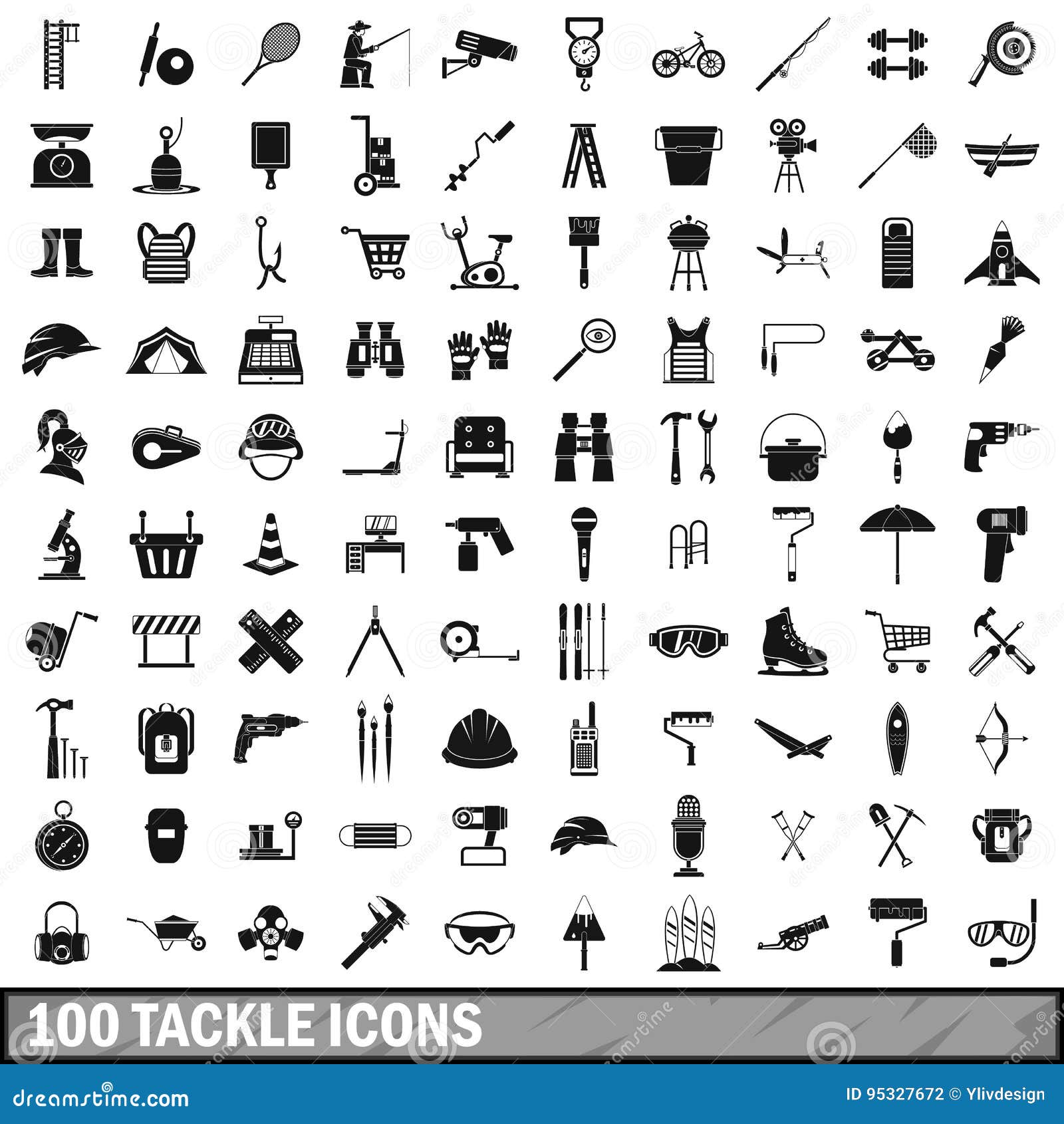 100 Tackle Icons Set, Simple Style Stock Vector - Illustration of hook ...