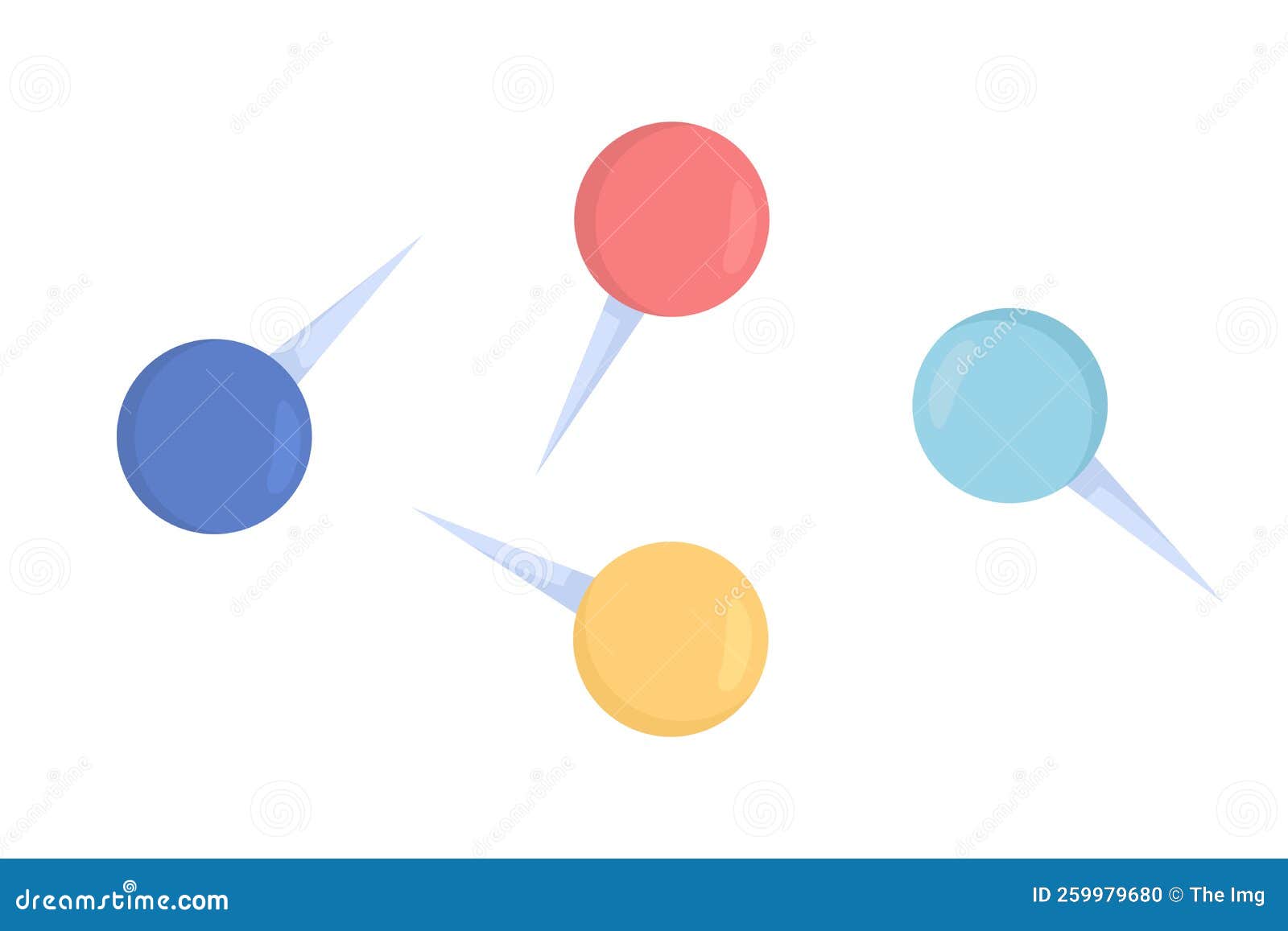 Tacks with Round Heads Semi Flat Color Vector Objects Set Stock ...