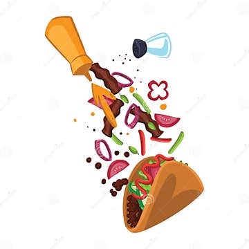 Taco exploded view. stock vector. Illustration of fastfood - 192480249