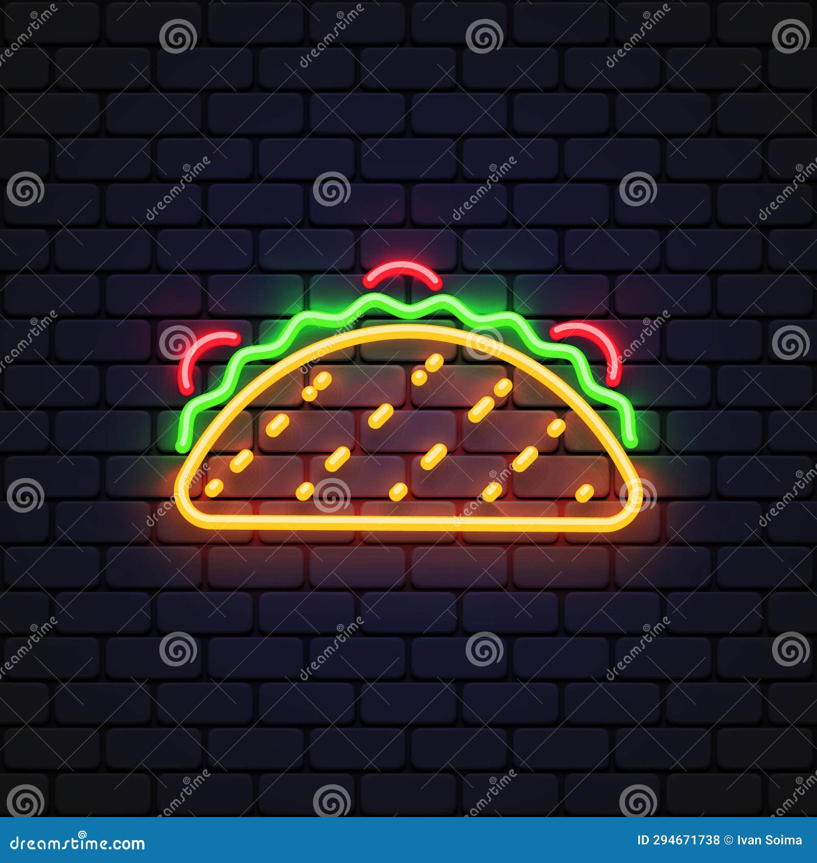 Taco Icon Neon for Decoration Design. Vector Illustration Stock ...