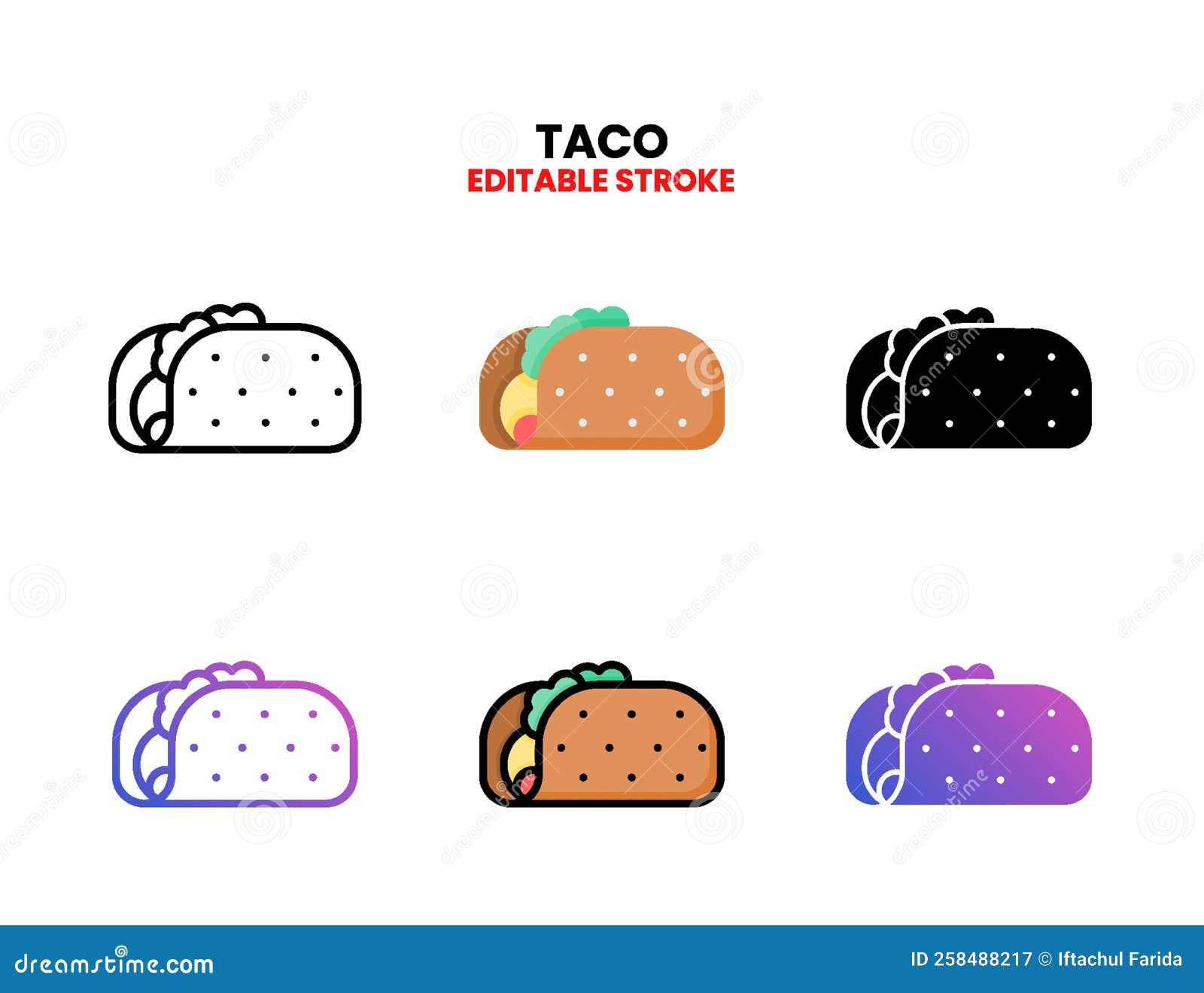 Taco Icon Set with Different Styles. Stock Vector - Illustration of ...