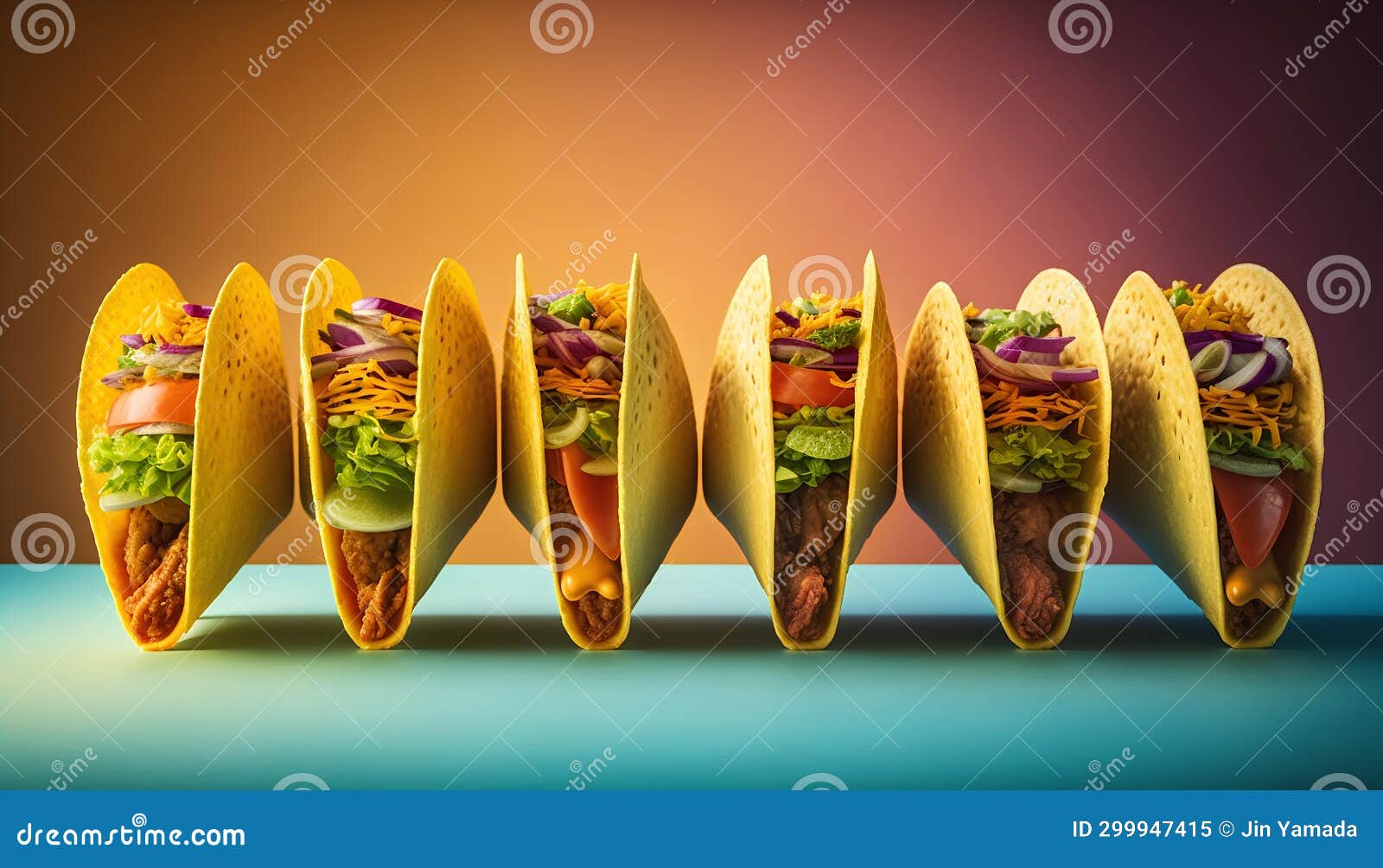 Taco with Meat and Vegetables on a Colorful Background. 3d Rendering ...