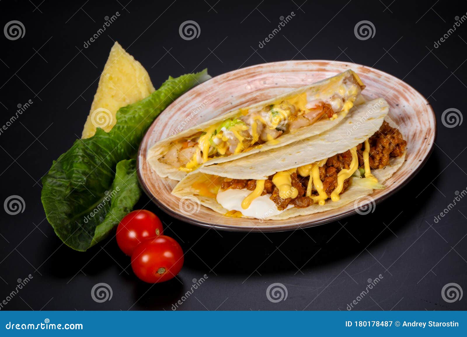 Taco with Prawn and Minced Meat Stock Image - Image of sauce, prawns ...