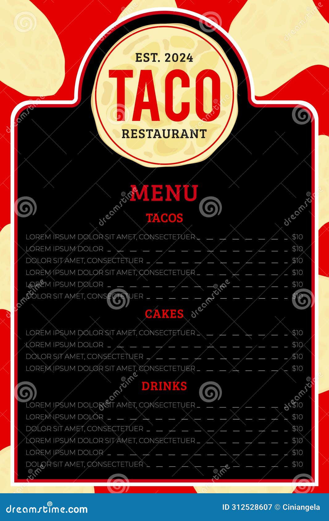 Taco Restaurant Menu Template Stock Vector - Illustration of tortillas ...