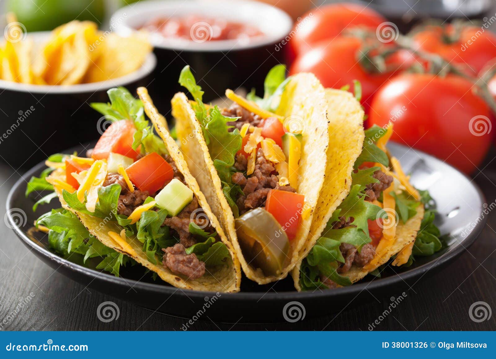 Taco Shells with Beef and Vegetables Stock Photo - Image of pepper ...