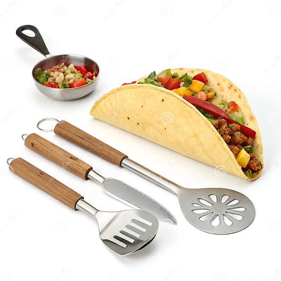 Taco Table Tools - Kitchen Essentials for Taco Preparation Stock Image ...