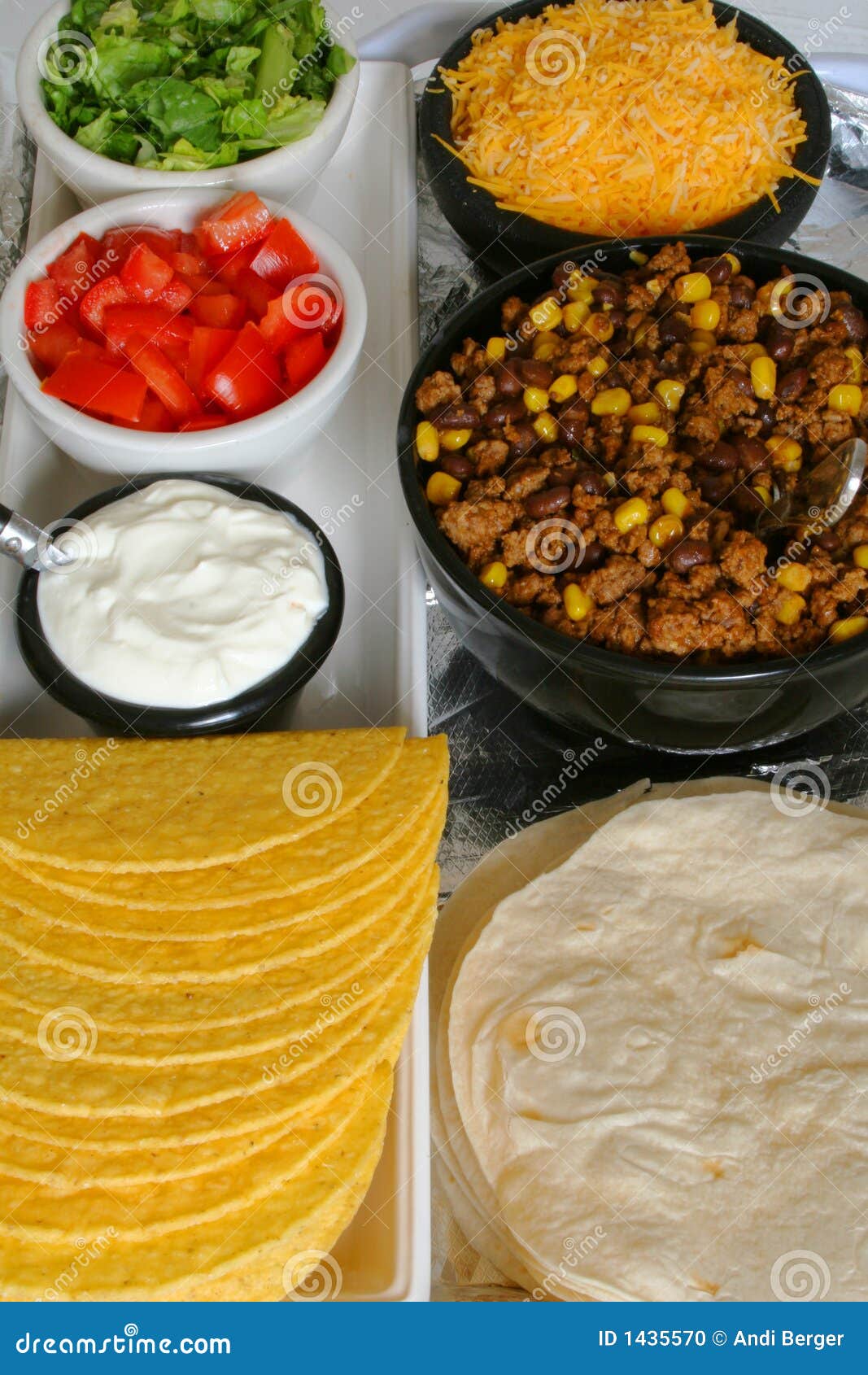 Taco & toppings stock photo. Image of food, green - 1435570