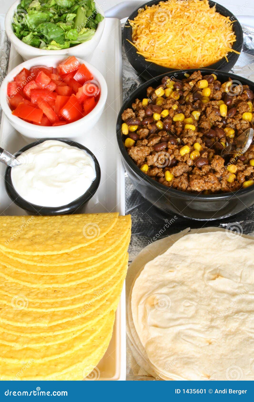 Taco & Toppings on White Stock Image - Image of dinner, cream: 1435601