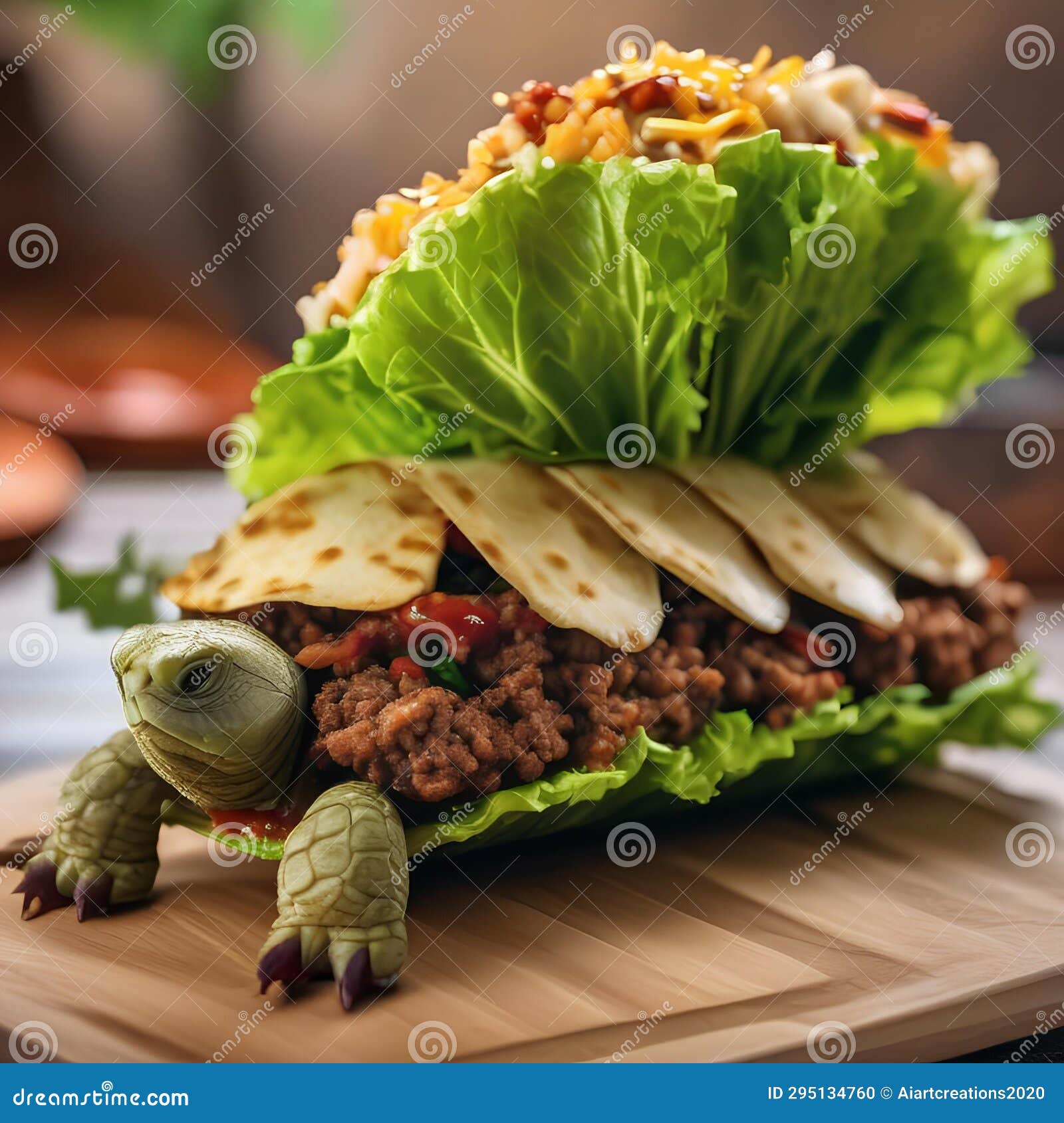 A Taco Transformed into a Turtle, with Lettuce Shell and Ground Beef ...