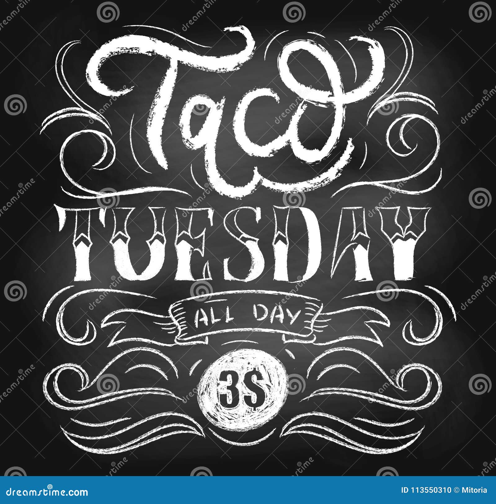 Taco Tuesday Chalkboard Vector Poster With Lettering And Flourishes