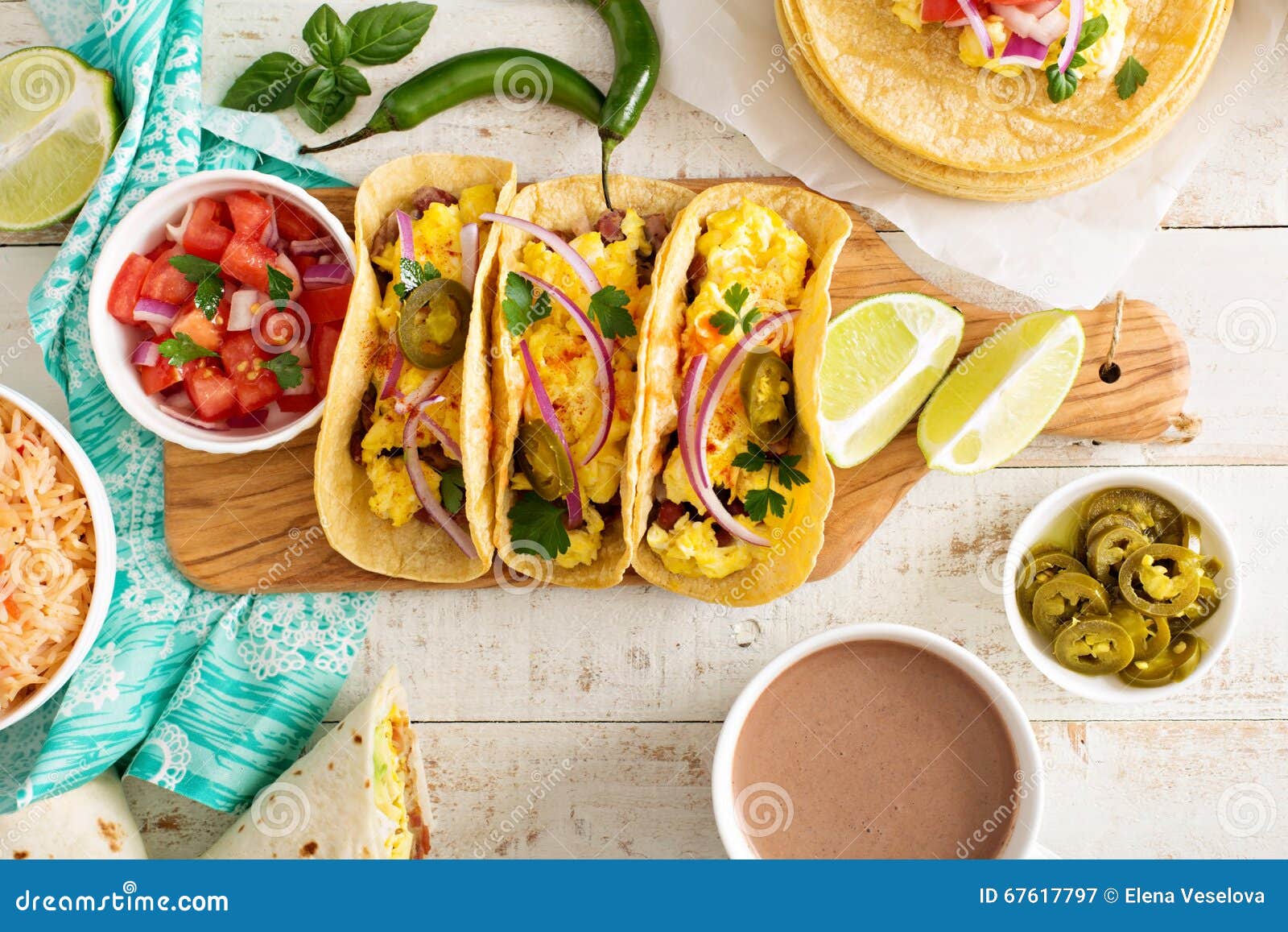 Tacos with Eggs for Breakfast Stock Image - Image of plenty, overhead ...