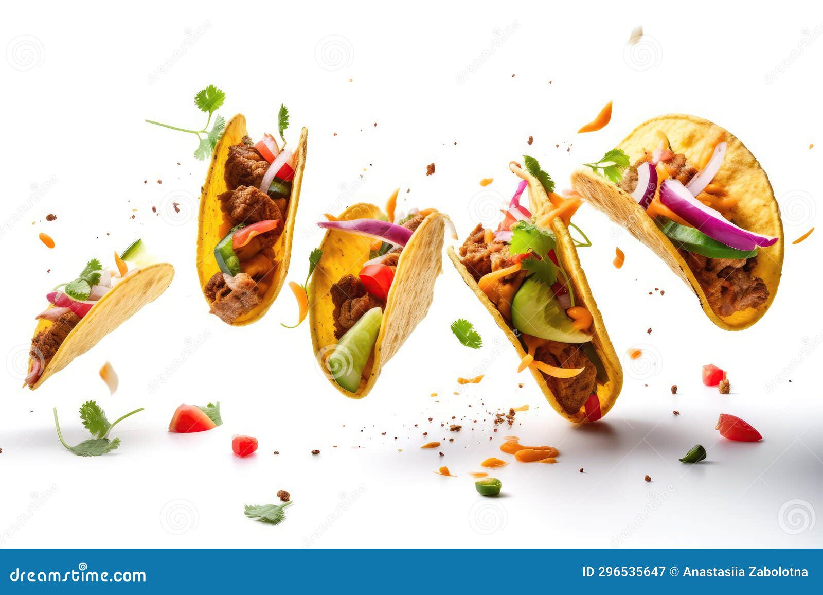 Tacos Flying on White Background, Floating in the Air. Generative AI ...